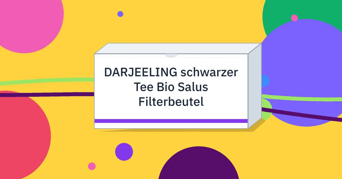 Symbolbild: Packung mit der Aufschrift DARJEELING schwarzer Tee Bio Salus Filterbeutel (PZN 05371853) – Verfügbarkeit und Bezug in Apotheken in Frankfurt am Main