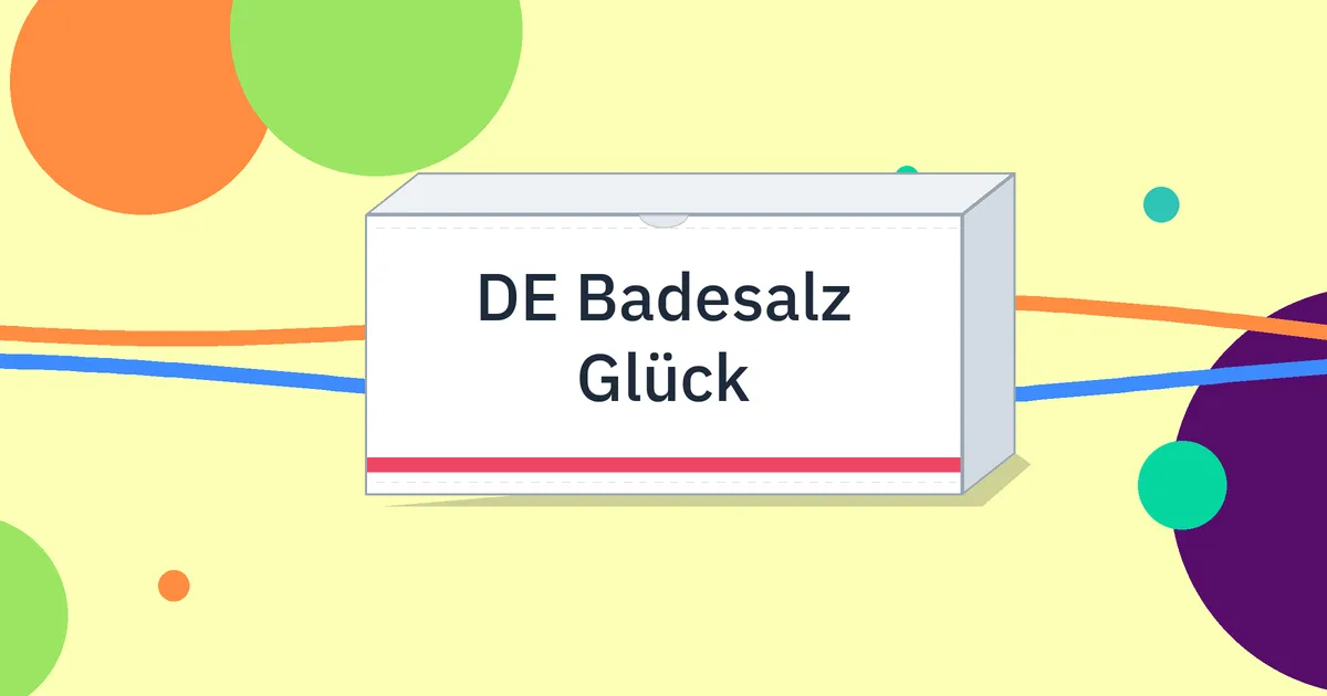 Symbolbild: Packung mit der Aufschrift DE Badesalz Glück (PZN 16330426) – Verfügbarkeit und Bezug in Apotheken in Frankfurt am Main