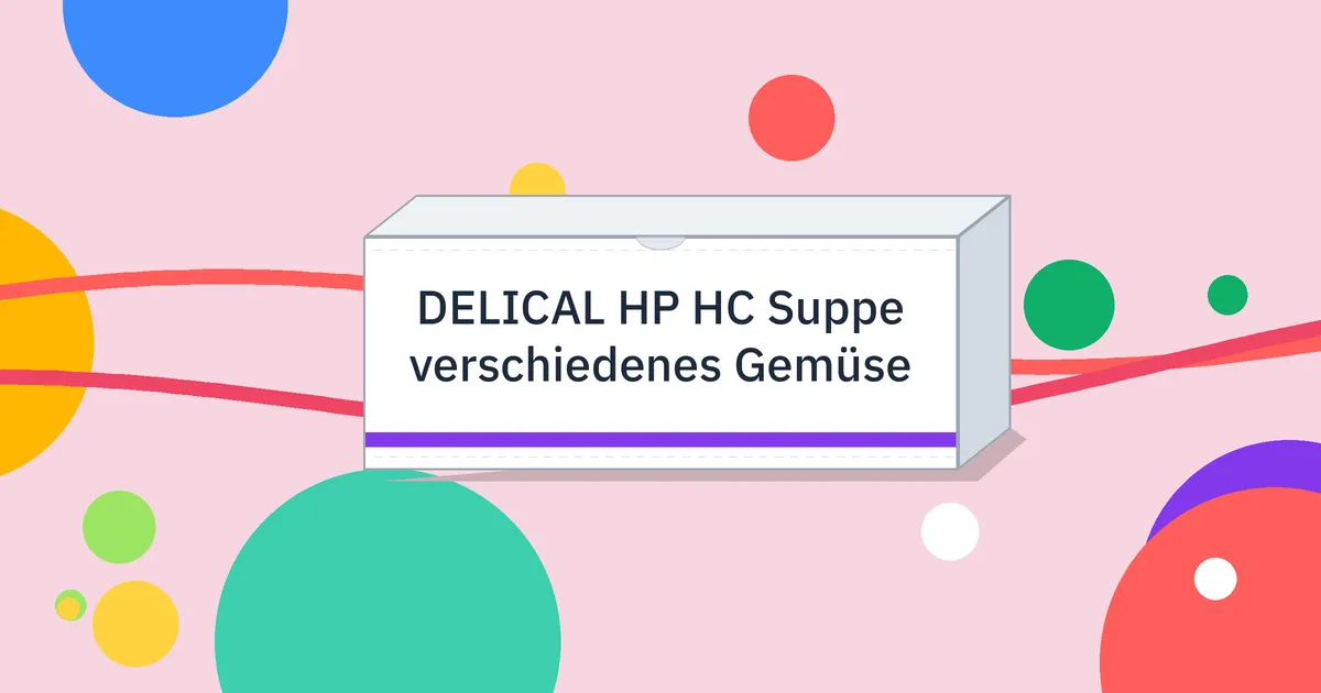 Symbolbild: Packung mit der Aufschrift DELICAL HP HC Suppe verschiedenes Gemüse (PZN 17257298) – Verfügbarkeit und Bezug in Apotheken in Frankfurt am Main