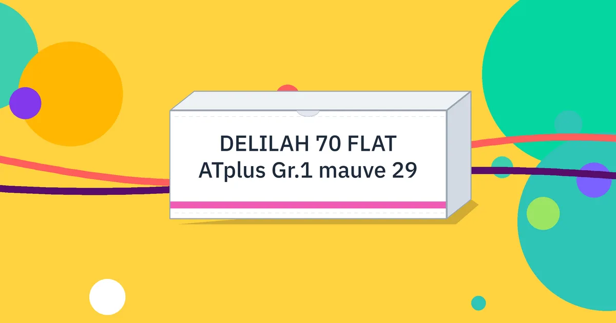 Symbolbild: Packung mit der Aufschrift DELILAH 70 FLAT ATplus Gr.1 mauve 29 (PZN 13848430) – Verfügbarkeit und Bezug in Apotheken in Frankfurt am Main