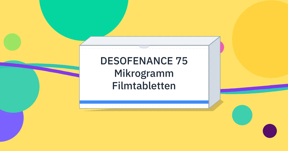 Symbolbild: Packung mit der Aufschrift DESOFENANCE 75 Mikrogramm Filmtabletten (PZN 12585023) – Verfügbarkeit und Bezug in Apotheken in Frankfurt am Main