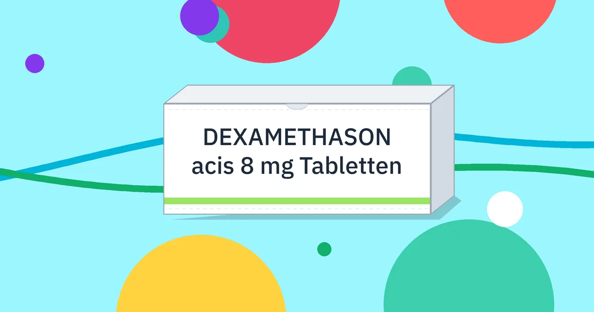 Symbolbild: Packung mit der Aufschrift DEXAMETHASON acis 8 mg Tabletten (PZN 06846672) – Verfügbarkeit und Bezug in Apotheken in Frankfurt am Main