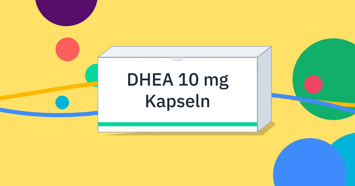 Symbolbild: Packung mit der Aufschrift DHEA 10 mg Kapseln (PZN 18787503) – Verfügbarkeit und Bezug in Apotheken in Frankfurt am Main