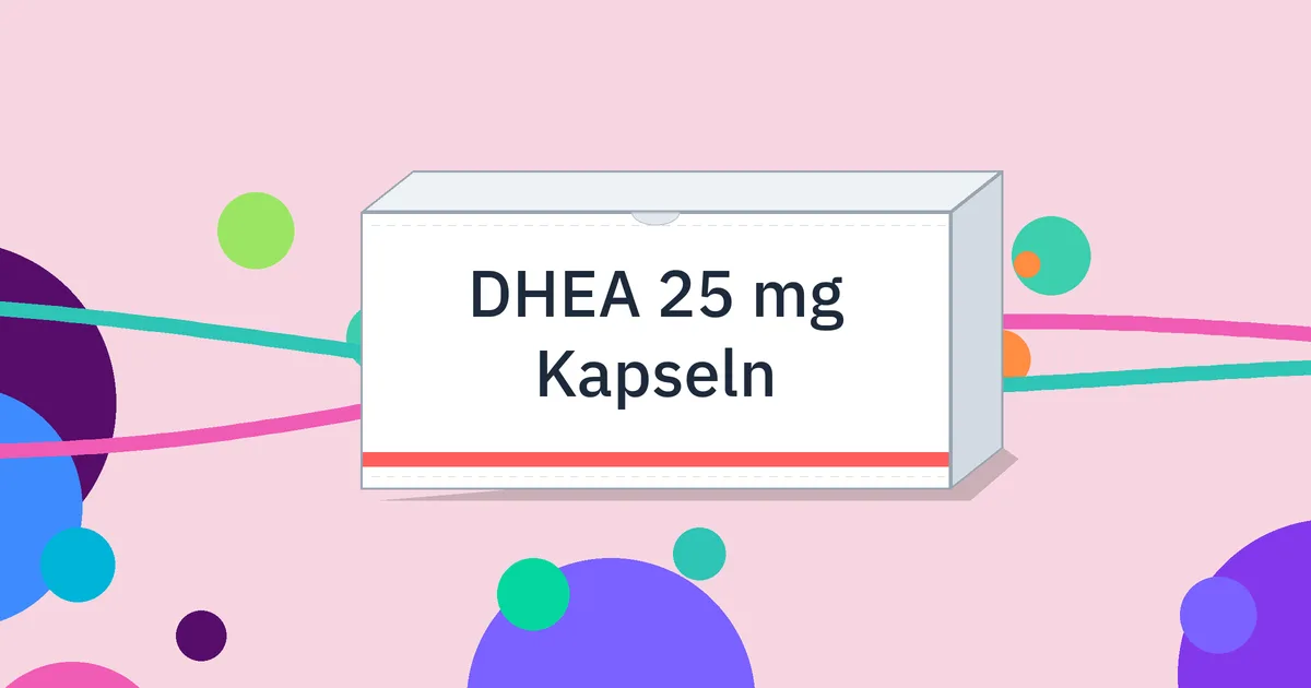 Symbolbild: Packung mit der Aufschrift DHEA 25 mg Kapseln (PZN 16564934) – Verfügbarkeit und Bezug in Apotheken in Frankfurt am Main