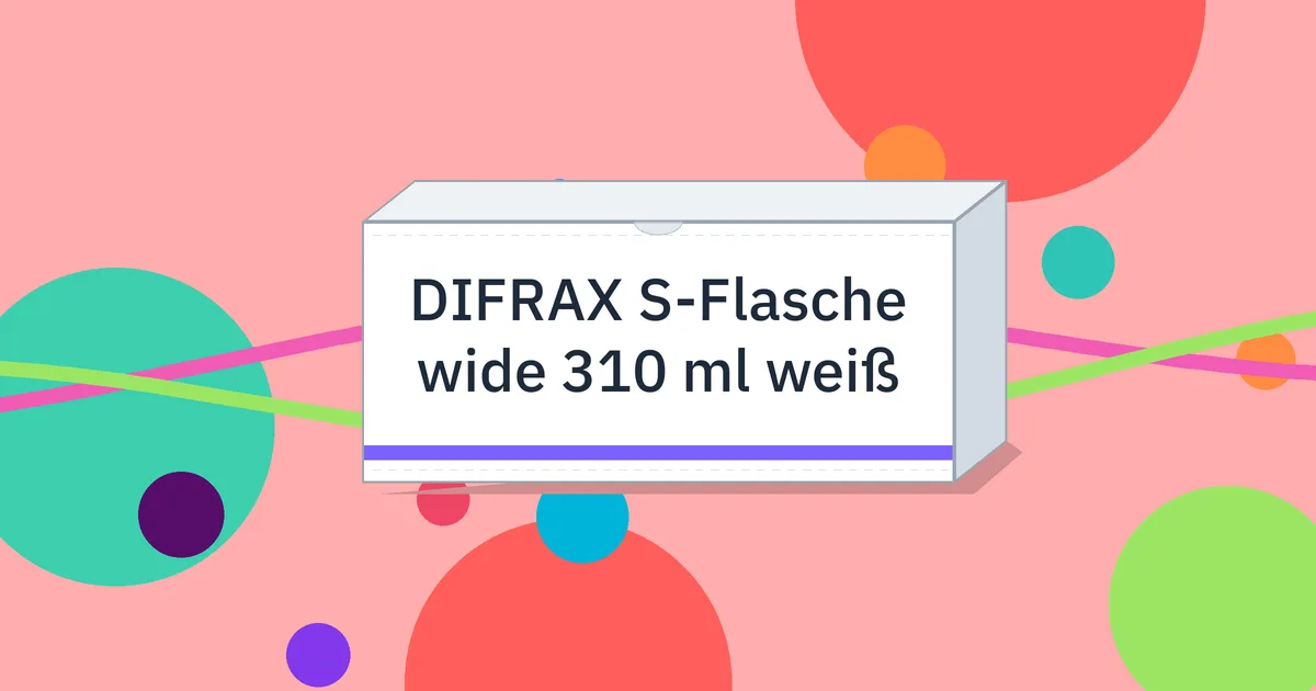 Symbolbild: Packung mit der Aufschrift DIFRAX S-Flasche wide 310 ml weiß (PZN 12518127) – Verfügbarkeit und Bezug in Apotheken in Frankfurt am Main
