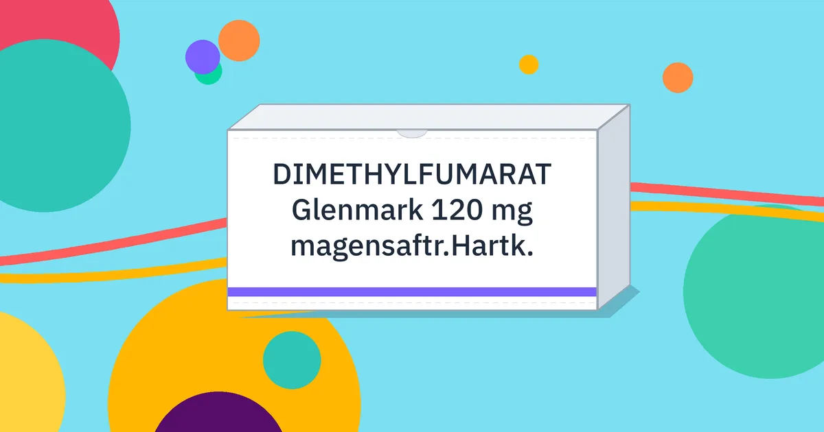 Symbolbild: Packung mit der Aufschrift DIMETHYLFUMARAT Glenmark 120 mg magensaftr.Hartk. (PZN 18792585) – Verfügbarkeit und Bezug in Apotheken in Frankfurt am Main