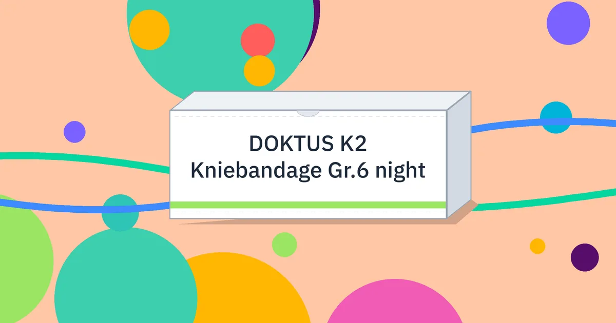 Symbolbild: Packung mit der Aufschrift DOKTUS K2 Kniebandage Gr.6 night (PZN 03310215) – Verfügbarkeit und Bezug in Apotheken in Frankfurt am Main