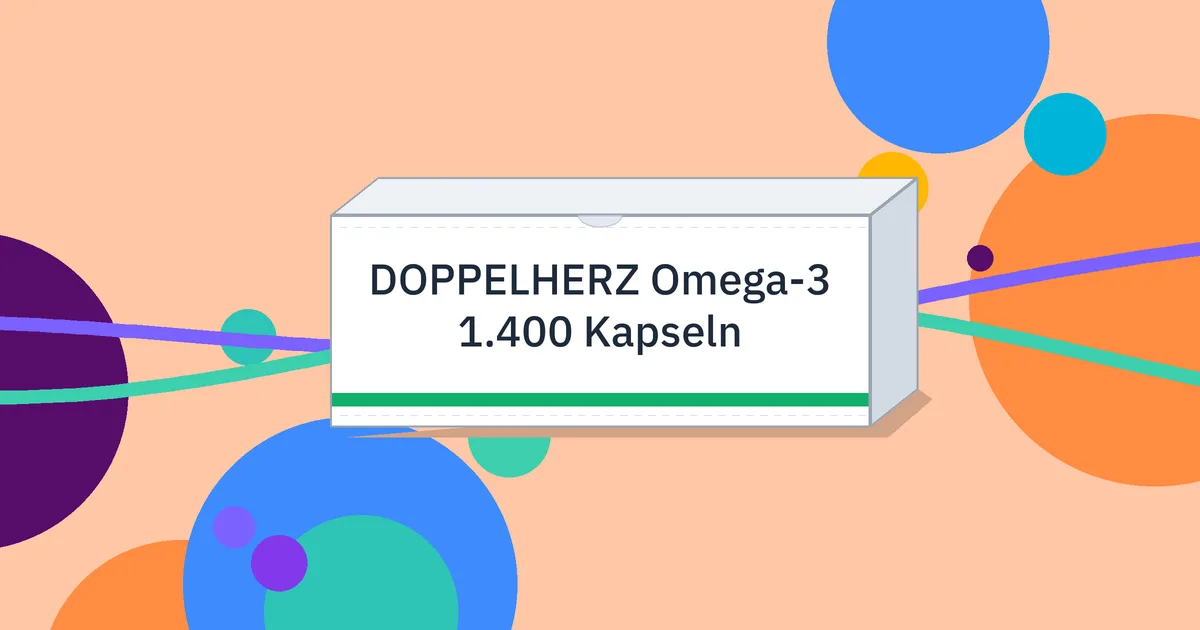 Symbolbild: Packung mit der Aufschrift DOPPELHERZ Omega-3 1.400 Kapseln (PZN 10532502) – Verfügbarkeit und Bezug in Apotheken in Frankfurt am Main