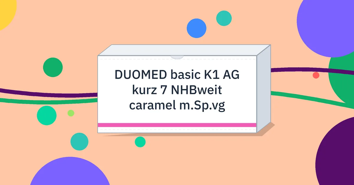 Symbolbild: Packung mit der Aufschrift DUOMED basic K1 AG kurz 7 NHBweit caramel m.Sp.vg (PZN 20905051) – Verfügbarkeit und Bezug in Apotheken in Frankfurt am Main