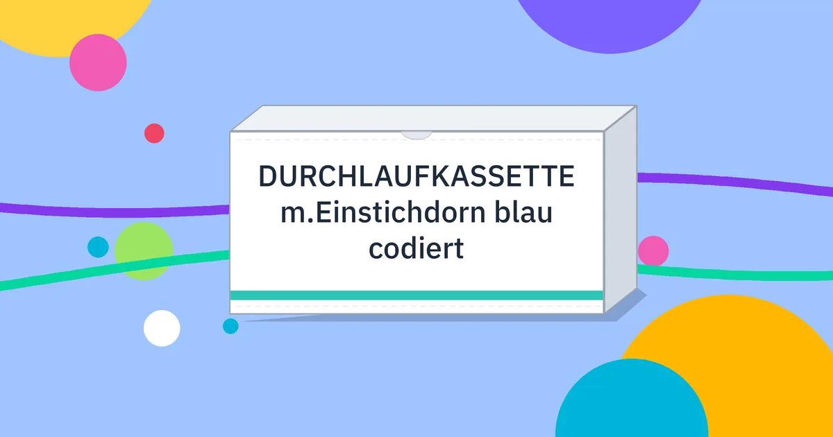 Symbolbild: Packung mit der Aufschrift DURCHLAUFKASSETTE m.Einstichdorn blau codiert (PZN 04152356) – Verfügbarkeit und Bezug in Apotheken in Frankfurt am Main