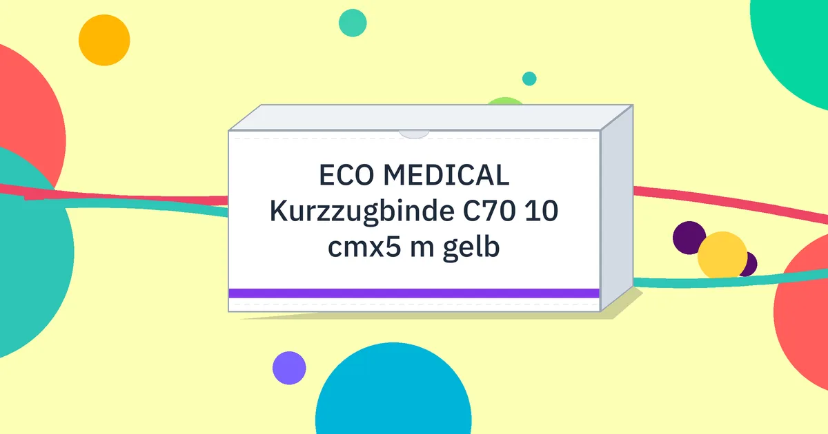 Symbolbild: Packung mit der Aufschrift ECO MEDICAL Kurzzugbinde C70 10 cmx5 m gelb (PZN 14189828) – Verfügbarkeit und Bezug in Apotheken in Frankfurt am Main