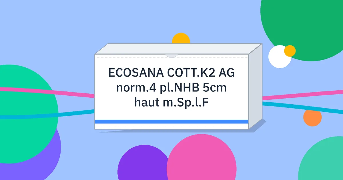 Symbolbild: Packung mit der Aufschrift ECOSANA COTT.K2 AG norm.4 pl.NHB 5cm haut m.Sp.l.F (PZN 16950100) – Verfügbarkeit und Bezug in Apotheken in Frankfurt am Main