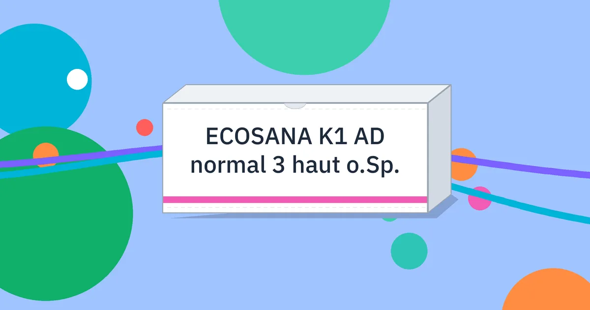 Symbolbild: Packung mit der Aufschrift ECOSANA K1 AD normal 3 haut o.Sp. (PZN 04724717) – Verfügbarkeit und Bezug in Apotheken in Frankfurt am Main