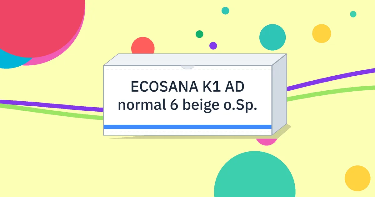 Symbolbild: Packung mit der Aufschrift ECOSANA K1 AD normal 6 beige o.Sp. (PZN 04725237) – Verfügbarkeit und Bezug in Apotheken in Frankfurt am Main