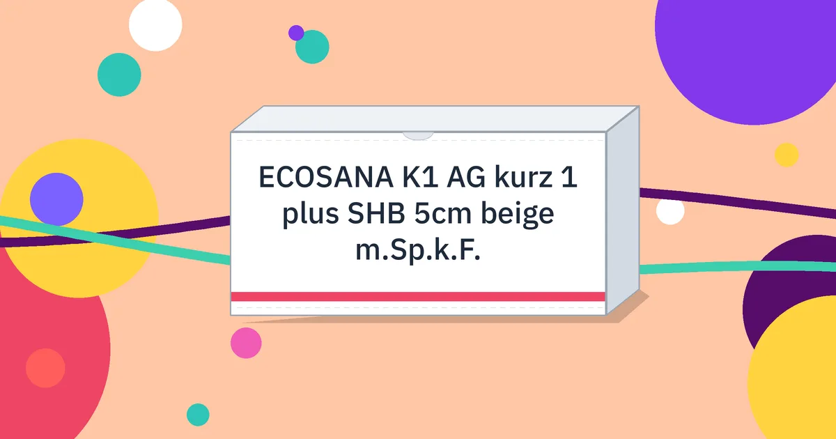 Symbolbild: Packung mit der Aufschrift ECOSANA K1 AG kurz 1 plus SHB 5cm beige m.Sp.k.F. (PZN 04726053) – Verfügbarkeit und Bezug in Apotheken in Frankfurt am Main