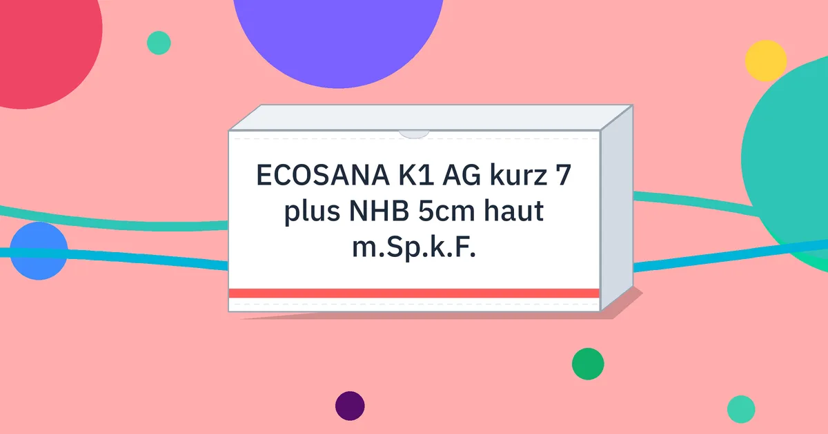 Symbolbild: Packung mit der Aufschrift ECOSANA K1 AG kurz 7 plus NHB 5cm haut m.Sp.k.F. (PZN 04731060) – Verfügbarkeit und Bezug in Apotheken in Frankfurt am Main
