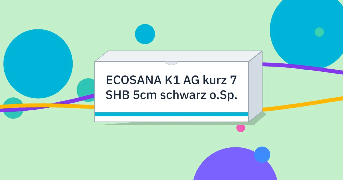 Symbolbild: Packung mit der Aufschrift ECOSANA K1 AG kurz 7 SHB 5cm schwarz o.Sp. (PZN 04730416) – Verfügbarkeit und Bezug in Apotheken in Frankfurt am Main
