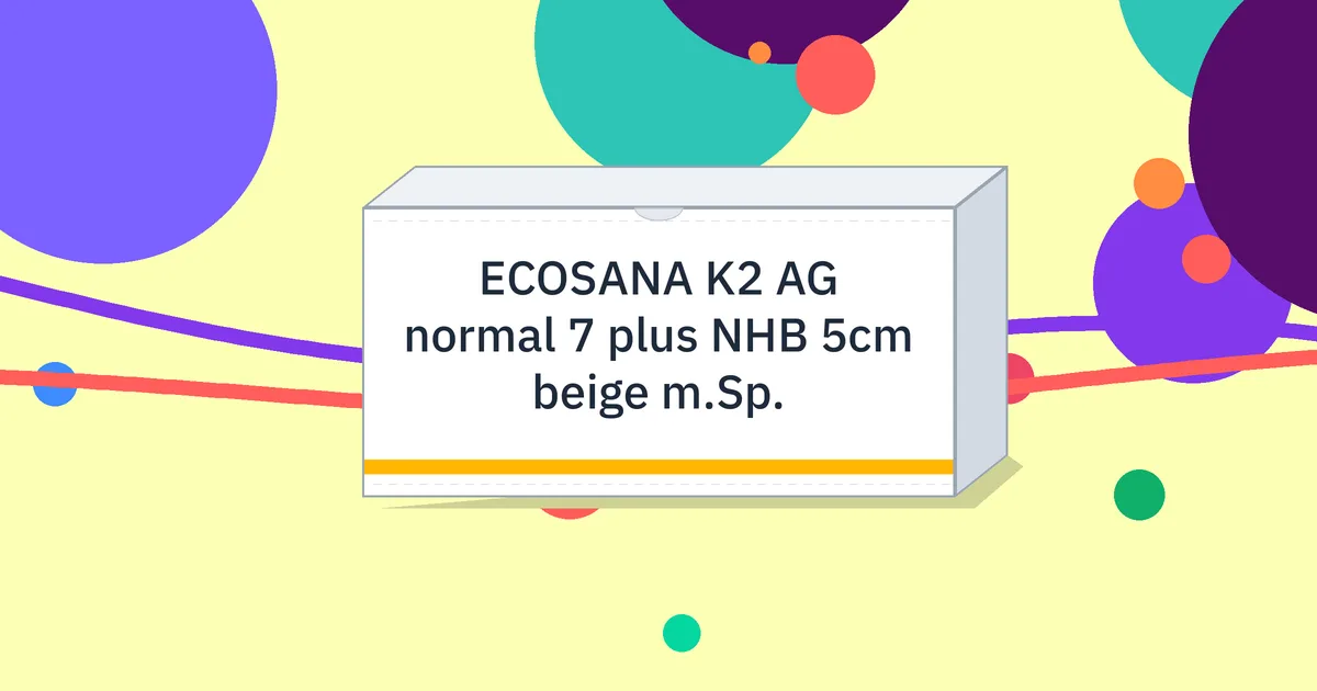 Symbolbild: Packung mit der Aufschrift ECOSANA K2 AG normal 7 plus NHB 5cm beige m.Sp. (PZN 01530875) – Verfügbarkeit und Bezug in Apotheken in Frankfurt am Main