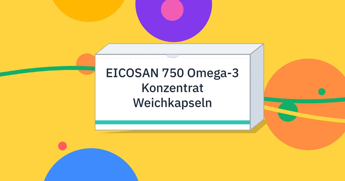 Symbolbild: Packung mit der Aufschrift EICOSAN 750 Omega-3 Konzentrat Weichkapseln (PZN 01211383) – Verfügbarkeit und Bezug in Apotheken in Frankfurt am Main