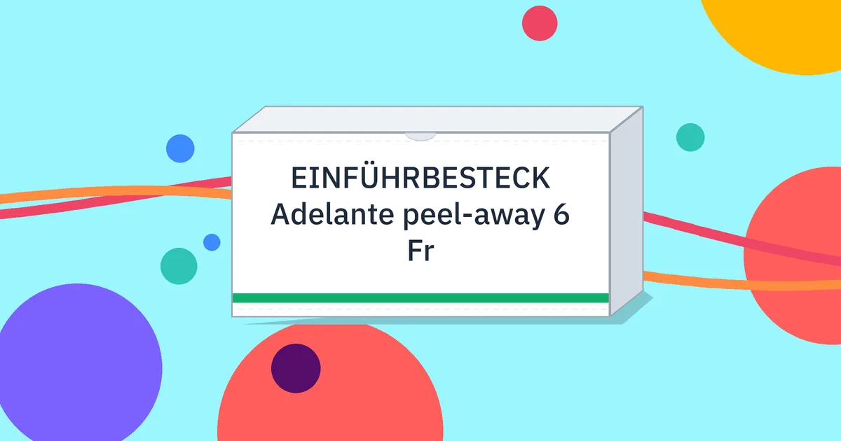 Symbolbild: Packung mit der Aufschrift EINFÜHRBESTECK Adelante peel-away 6 Fr (PZN 13574145) – Verfügbarkeit und Bezug in Apotheken in Frankfurt am Main