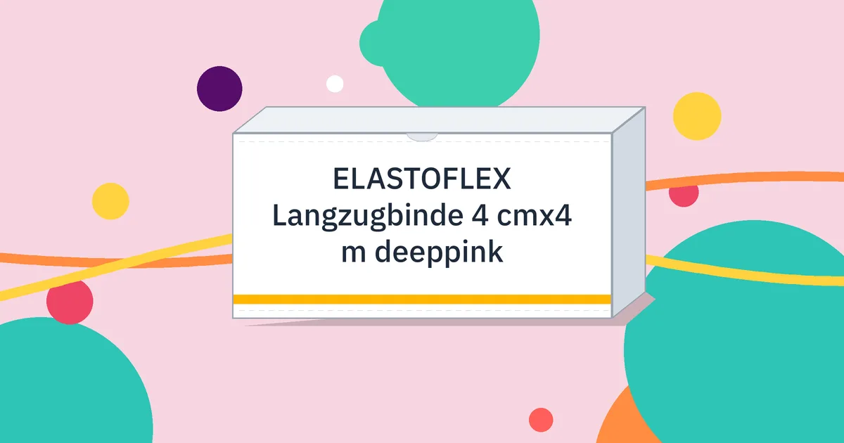 Symbolbild: Packung mit der Aufschrift ELASTOFLEX Langzugbinde 4 cmx4 m deeppink (PZN 17176298) – Verfügbarkeit und Bezug in Apotheken in Frankfurt am Main