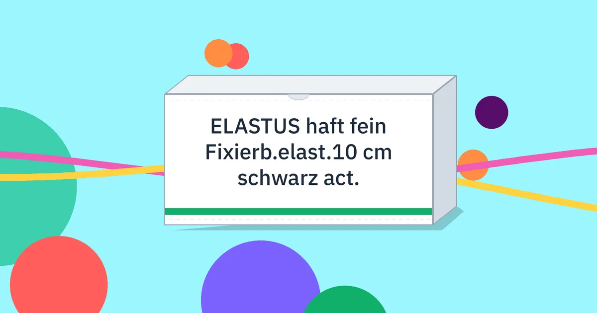 Symbolbild: Packung mit der Aufschrift ELASTUS haft fein Fixierb.elast.10 cm schwarz act. (PZN 10308236) – Verfügbarkeit und Bezug in Apotheken in Frankfurt am Main