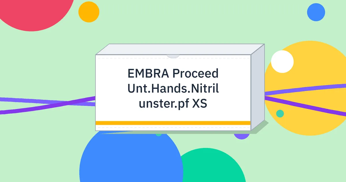 Symbolbild: Packung mit der Aufschrift EMBRA Proceed Unt.Hands.Nitril unster.pf XS (PZN 19142375) – Verfügbarkeit und Bezug in Apotheken in Frankfurt am Main