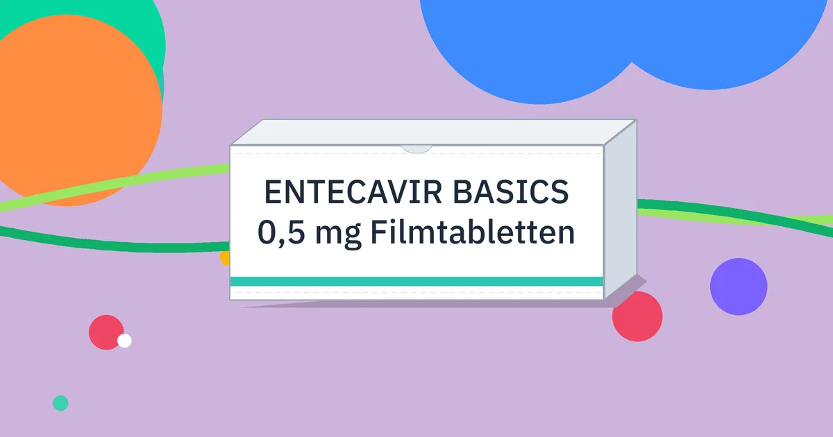 Symbolbild: Packung mit der Aufschrift ENTECAVIR BASICS 0,5 mg Filmtabletten (PZN 15379488) – Verfügbarkeit und Bezug in Apotheken in Frankfurt am Main