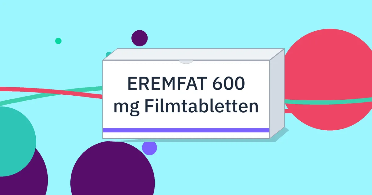 Symbolbild: Packung mit der Aufschrift EREMFAT 600 mg Filmtabletten (PZN 18803194) – Verfügbarkeit und Bezug in Apotheken in Frankfurt am Main