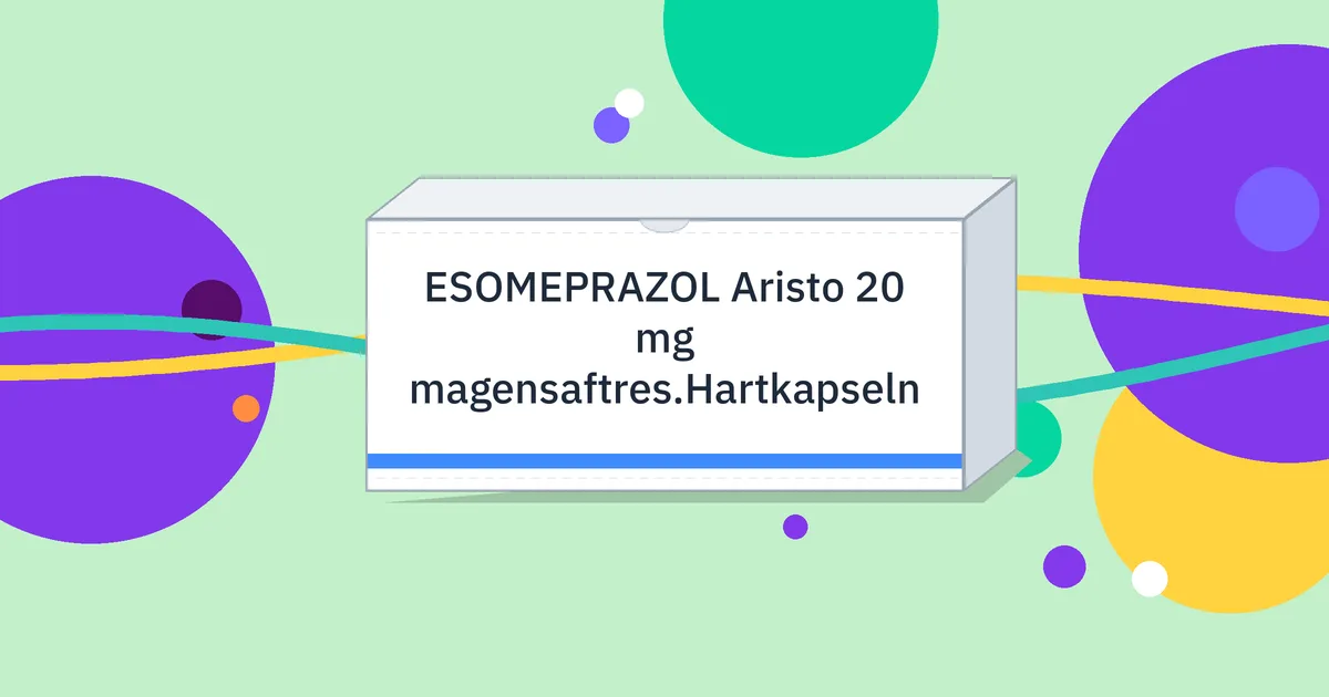 Symbolbild: Packung mit der Aufschrift ESOMEPRAZOL Aristo 20 mg magensaftres.Hartkapseln (PZN 10171079) – Verfügbarkeit und Bezug in Apotheken in Frankfurt am Main