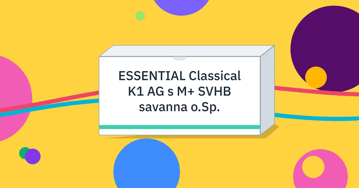 Symbolbild: Packung mit der Aufschrift ESSENTIAL Classical K1 AG s M+ SVHB savanna o.Sp. (PZN 18420429) – Verfügbarkeit und Bezug in Apotheken in Frankfurt am Main