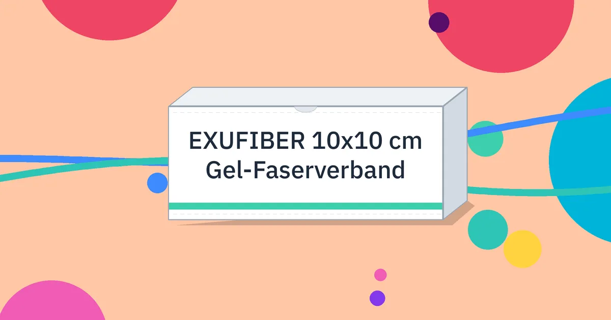 Symbolbild: Packung mit der Aufschrift EXUFIBER 10x10 cm Gel-Faserverband (PZN 18444594) – Verfügbarkeit und Bezug in Apotheken in Frankfurt am Main