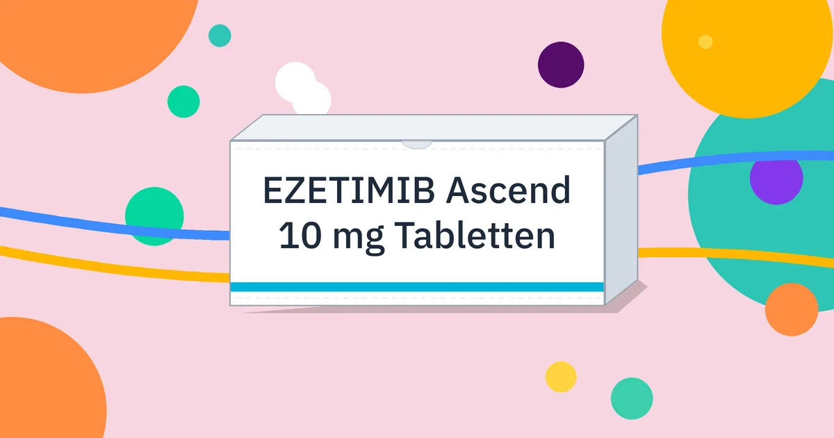 Symbolbild: Packung mit der Aufschrift EZETIMIB Ascend 10 mg Tabletten (PZN 16127062) – Verfügbarkeit und Bezug in Apotheken in Frankfurt am Main