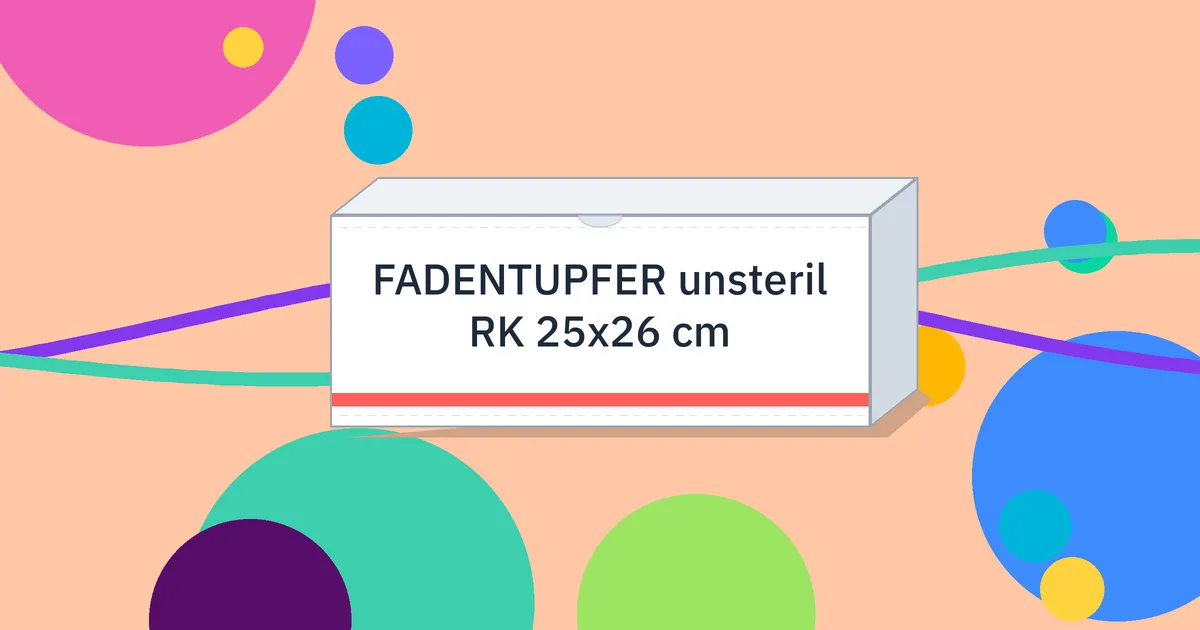 Symbolbild: Packung mit der Aufschrift FADENTUPFER unsteril RK 25x26 cm (PZN 12386306) – Verfügbarkeit und Bezug in Apotheken in Frankfurt am Main