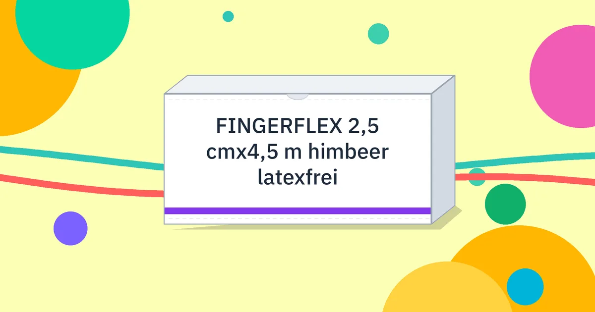 Symbolbild: Packung mit der Aufschrift FINGERFLEX 2,5 cmx4,5 m himbeer latexfrei (PZN 20402373) – Verfügbarkeit und Bezug in Apotheken in Frankfurt am Main