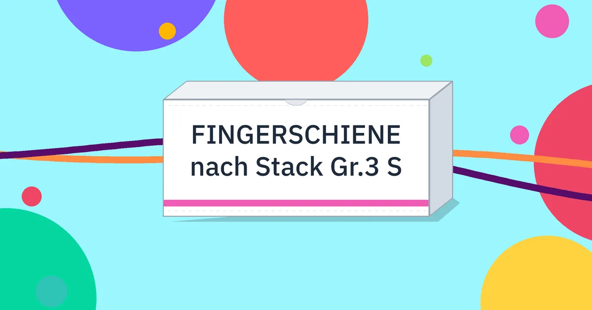 Symbolbild: Packung mit der Aufschrift FINGERSCHIENE nach Stack Gr.3 S (PZN 07145753) – Verfügbarkeit und Bezug in Apotheken in Frankfurt am Main