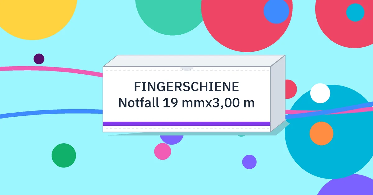 Symbolbild: Packung mit der Aufschrift FINGERSCHIENE Notfall 19 mmx3,00 m (PZN 19228177) – Verfügbarkeit und Bezug in Apotheken in Frankfurt am Main