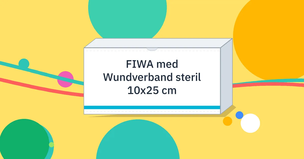 Symbolbild: Packung mit der Aufschrift FIWA med Wundverband steril 10x25 cm (PZN 19813438) – Verfügbarkeit und Bezug in Apotheken in Frankfurt am Main