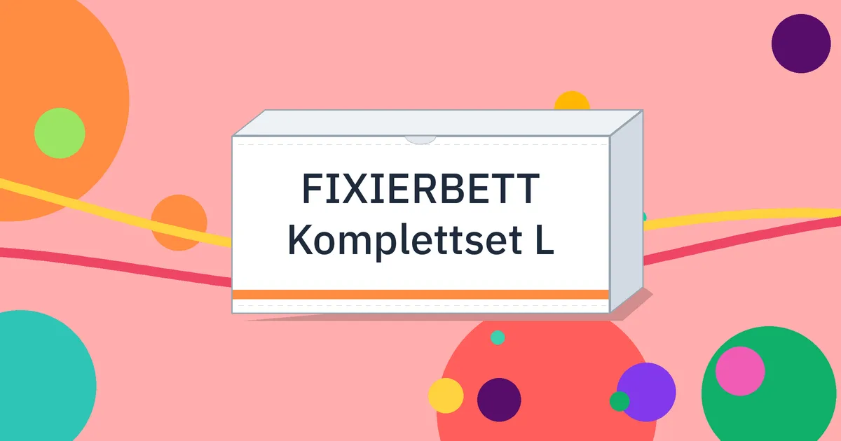 Symbolbild: Packung mit der Aufschrift FIXIERBETT Komplettset L (PZN 16826995) – Verfügbarkeit und Bezug in Apotheken in Frankfurt am Main
