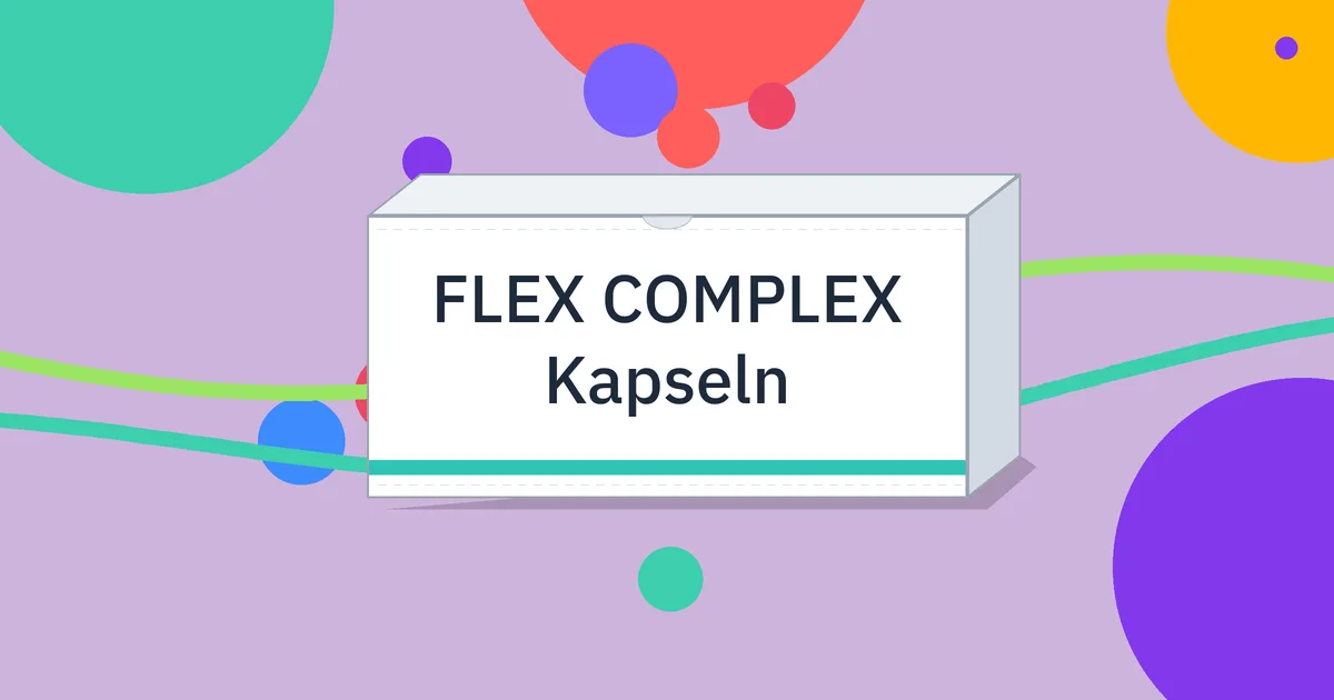 Symbolbild: Packung mit der Aufschrift FLEX COMPLEX Kapseln (PZN 18828811) – Verfügbarkeit und Bezug in Apotheken in Frankfurt am Main