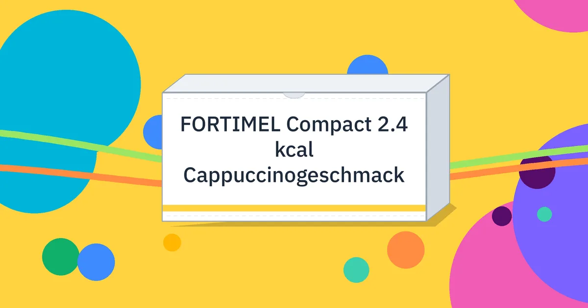 Symbolbild: Packung mit der Aufschrift FORTIMEL Compact 2.4 kcal Cappuccinogeschmack (PZN 10743512) – Verfügbarkeit und Bezug in Apotheken in Frankfurt am Main