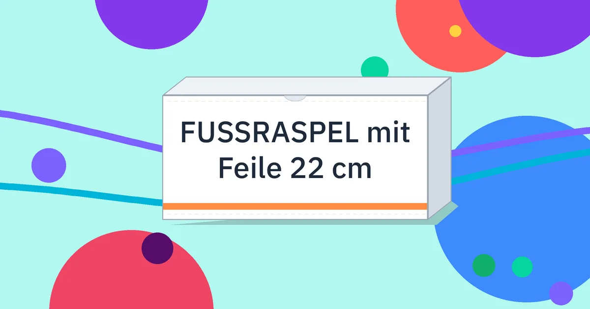 Symbolbild: Packung mit der Aufschrift FUSSRASPEL mit Feile 22 cm (PZN 10915315) – Verfügbarkeit und Bezug in Apotheken in Frankfurt am Main