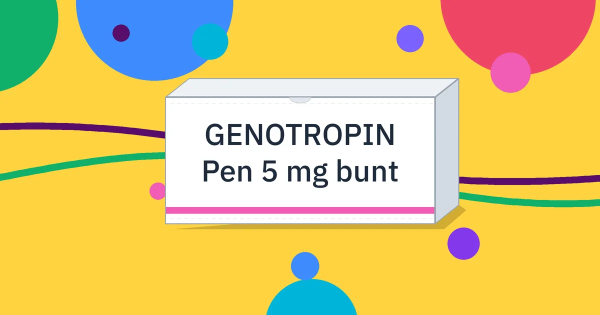 Symbolbild: Packung mit der Aufschrift GENOTROPIN Pen 5 mg bunt (PZN 00373391) – Verfügbarkeit und Bezug in Apotheken in Frankfurt am Main