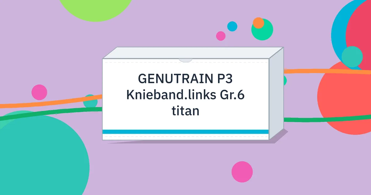 Symbolbild: Packung mit der Aufschrift GENUTRAIN P3 Knieband.links Gr.6 titan (PZN 01285217) – Verfügbarkeit und Bezug in Apotheken in Frankfurt am Main