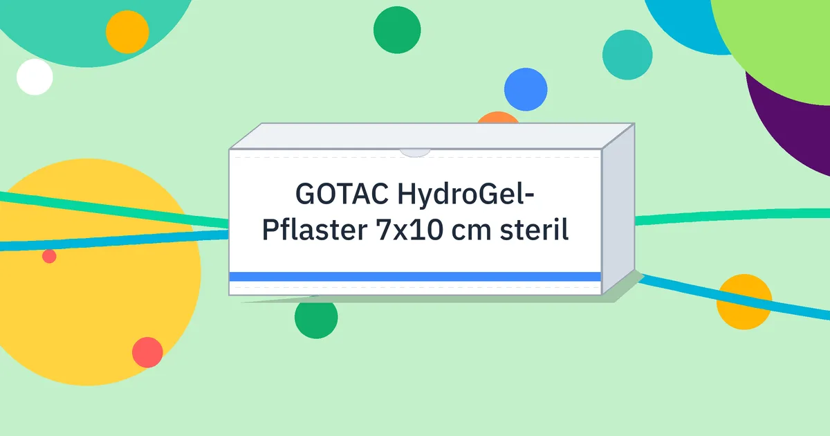 Symbolbild: Packung mit der Aufschrift GOTAC HydroGel-Pflaster 7x10 cm steril (PZN 10313444) – Verfügbarkeit und Bezug in Apotheken in Frankfurt am Main