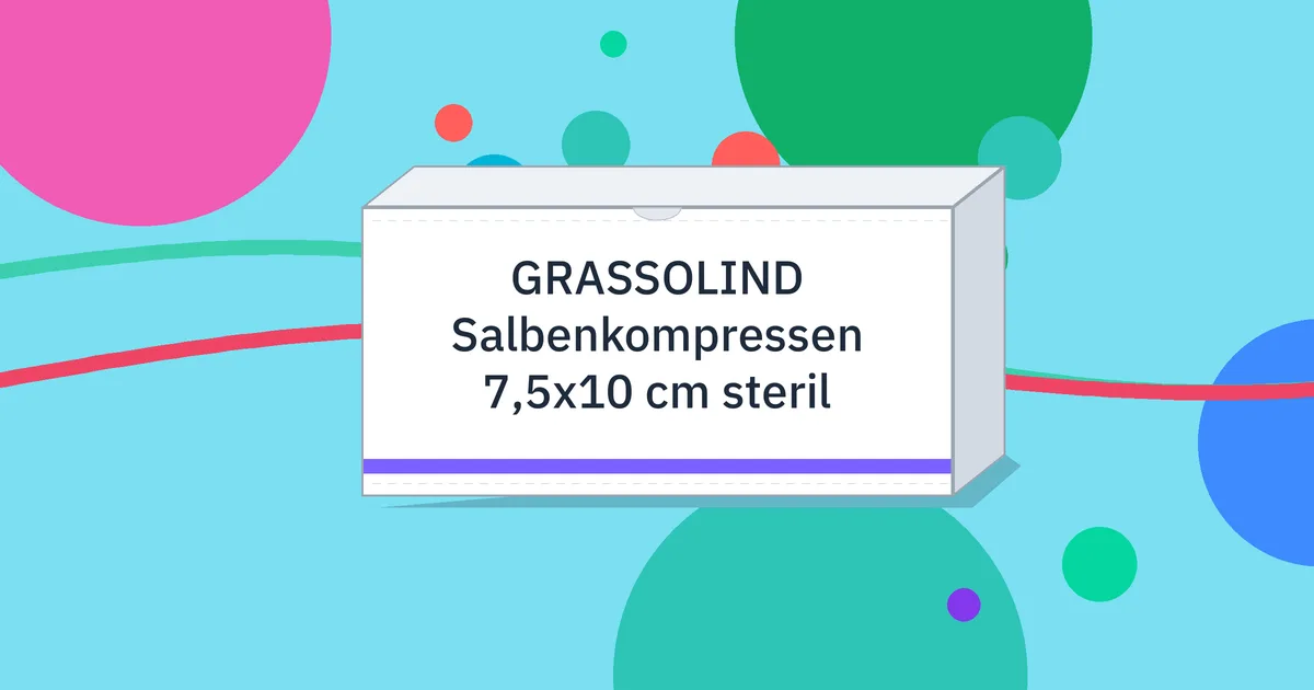 Symbolbild: Packung mit der Aufschrift GRASSOLIND Salbenkompressen 7,5x10 cm steril (PZN 18125127) – Verfügbarkeit und Bezug in Apotheken in Frankfurt am Main