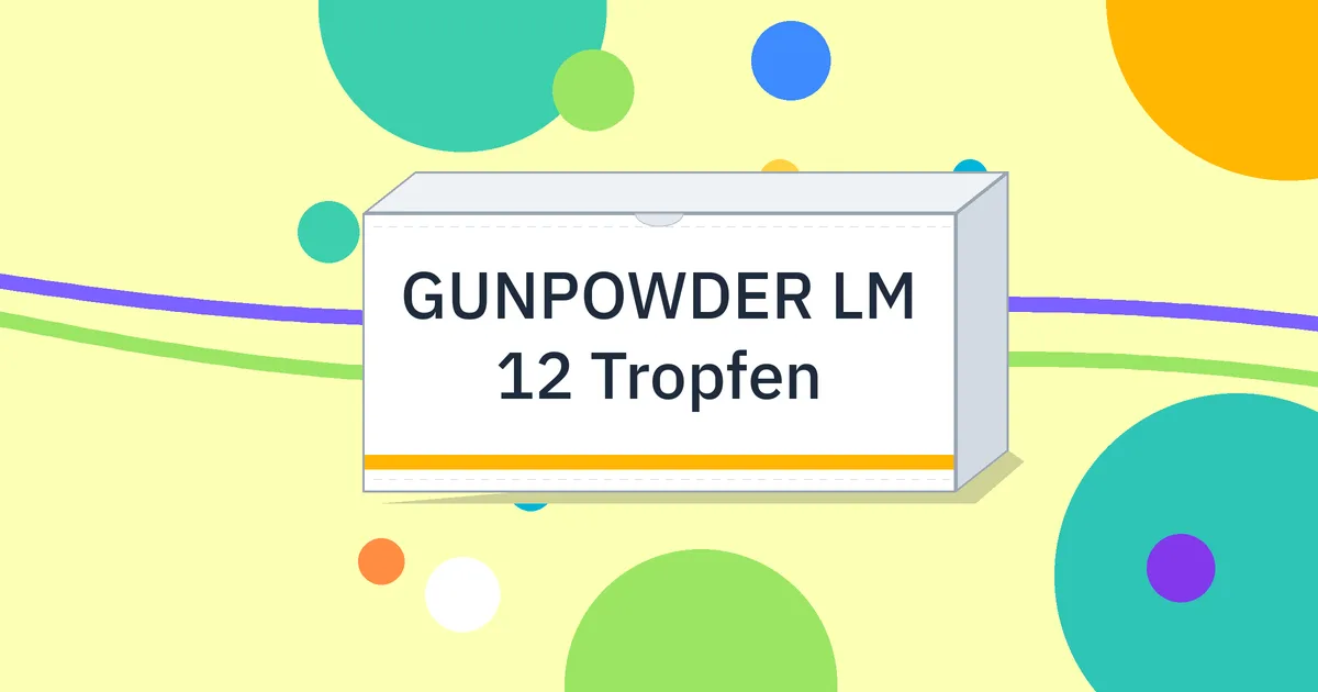 Symbolbild: Packung mit der Aufschrift GUNPOWDER LM 12 Tropfen (PZN 15823612) – Verfügbarkeit und Bezug in Apotheken in Frankfurt am Main