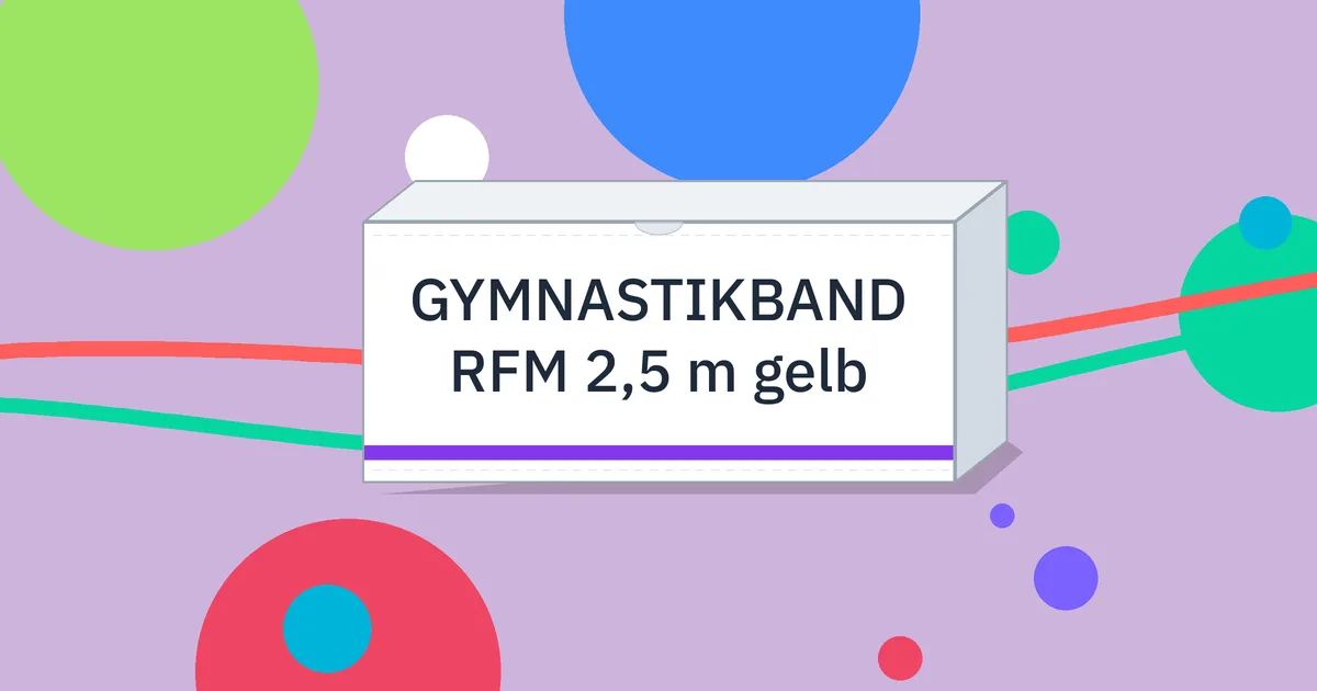 Symbolbild: Packung mit der Aufschrift GYMNASTIKBAND RFM 2,5 m gelb (PZN 01201806) – Verfügbarkeit und Bezug in Apotheken in Frankfurt am Main