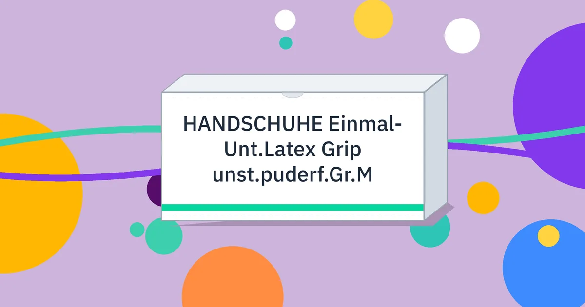 Symbolbild: Packung mit der Aufschrift HANDSCHUHE Einmal-Unt.Latex Grip unst.puderf.Gr.M (PZN 10050281) – Verfügbarkeit und Bezug in Apotheken in Frankfurt am Main