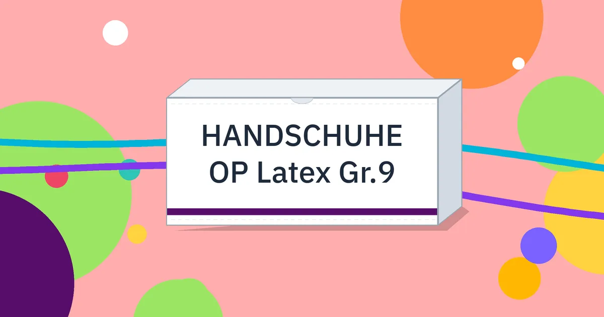 Symbolbild: Packung mit der Aufschrift HANDSCHUHE OP Latex Gr.9 (PZN 01963249) – Verfügbarkeit und Bezug in Apotheken in Frankfurt am Main